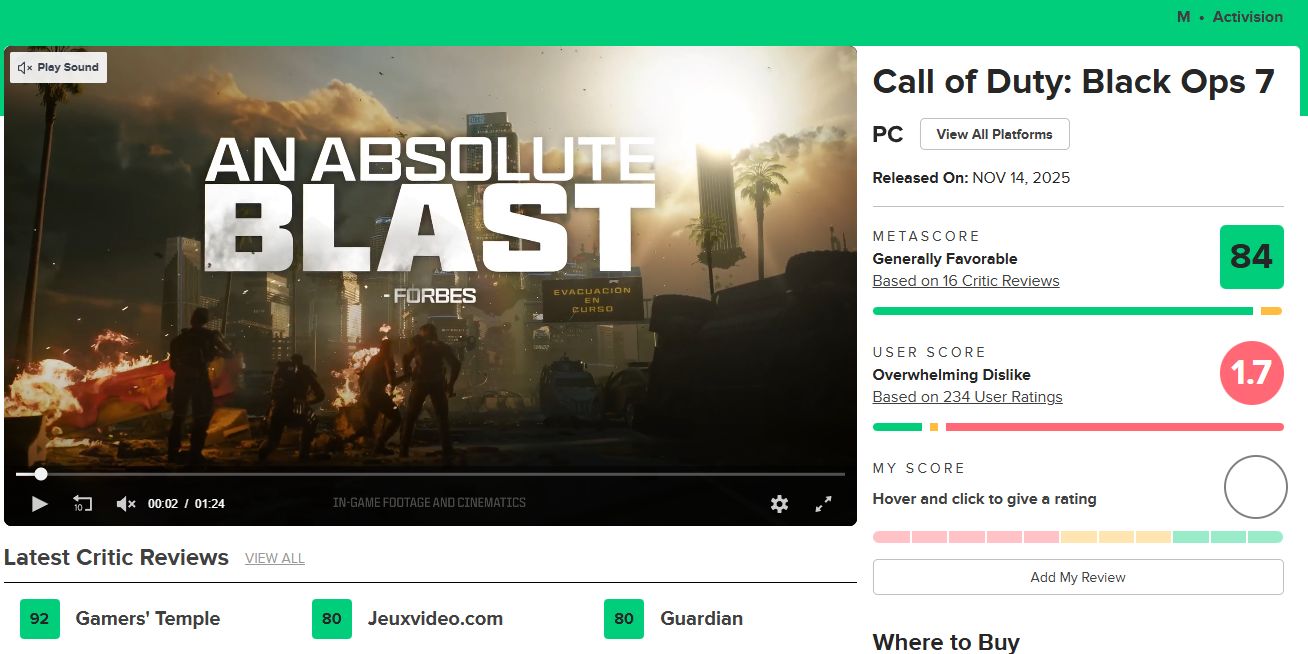 Пользователи Metacritic «разнесли» Call of Duty: Black Ops 7 — Игромания